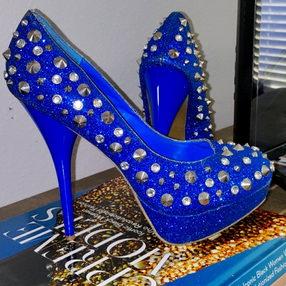 Shoes | Royal Blue Platform Pumps With Silver Spikes | Poshmark